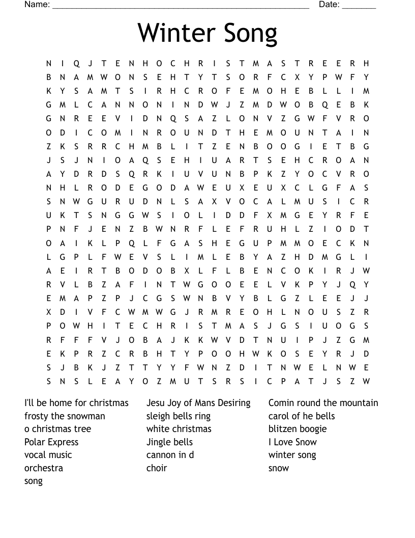 Winter Song Word Search - WordMint