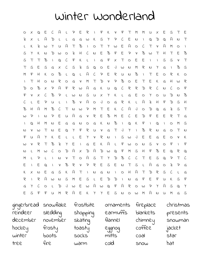 Winter Wonderland Word Search WordMint