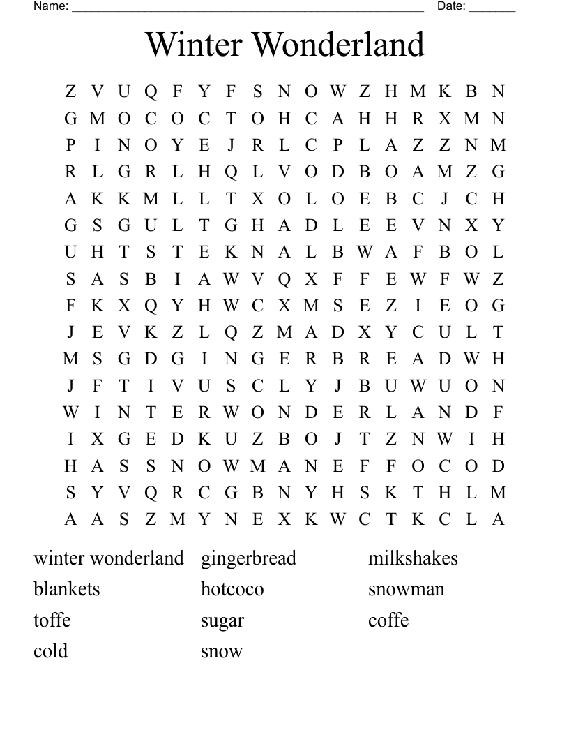 Winter Wonderland Word Search WordMint