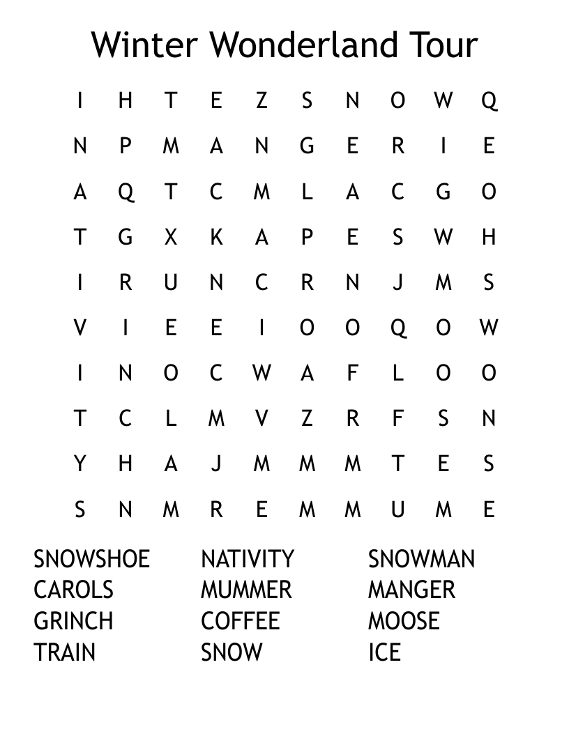 Winter Wonderland Tour Word Search - WordMint