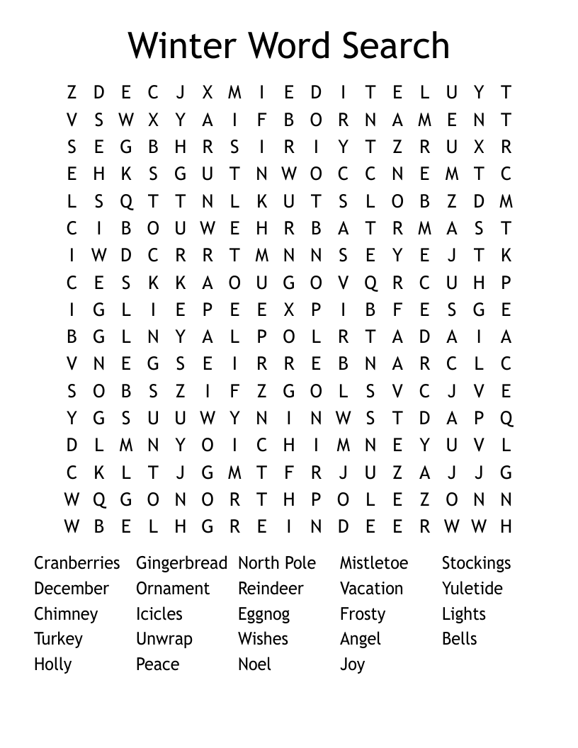 Winter Word Search - WordMint