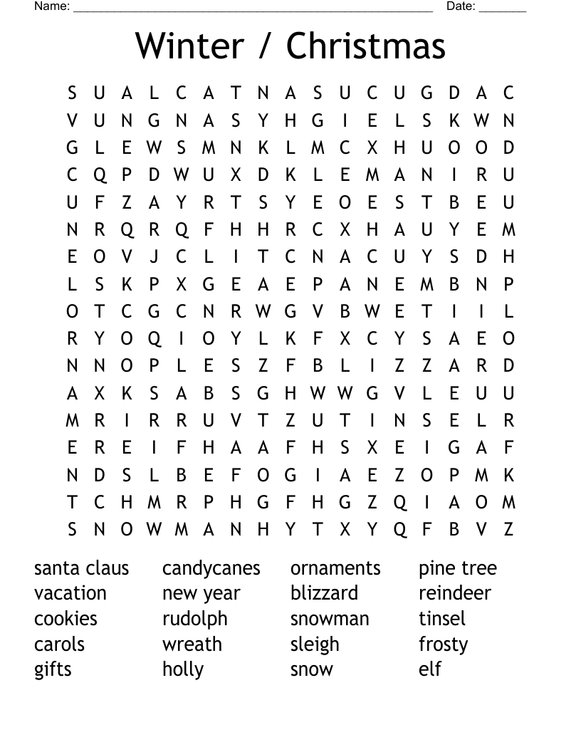 Winter / Christmas Word Search - WordMint