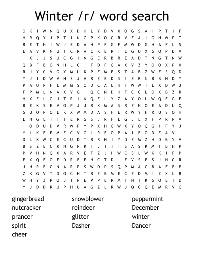 Winter /r/ word search - WordMint