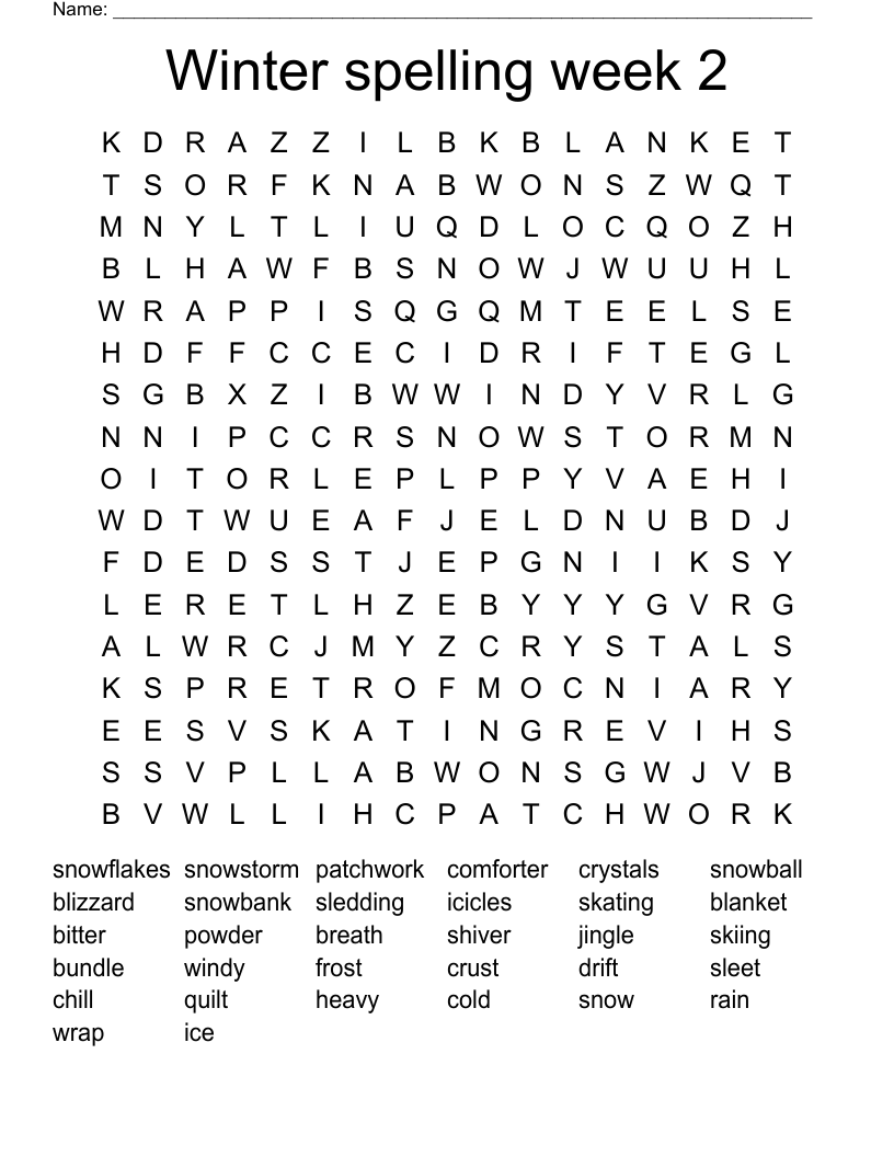 Winter spelling week 2 Word Search - WordMint