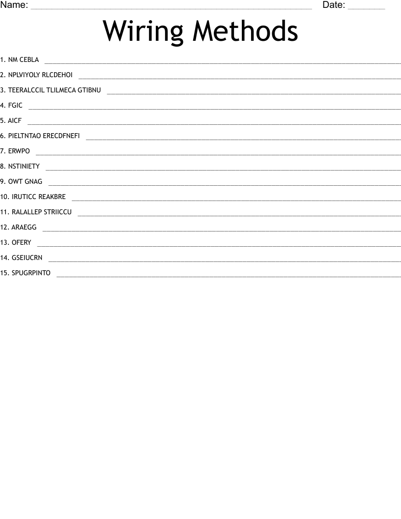 Wiring Methods Word Scramble - WordMint