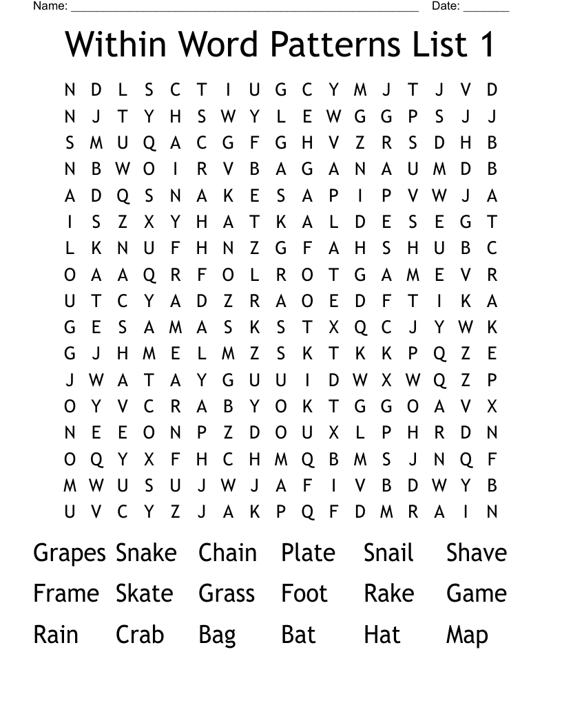 Within Word Patterns List 1 Word Search WordMint