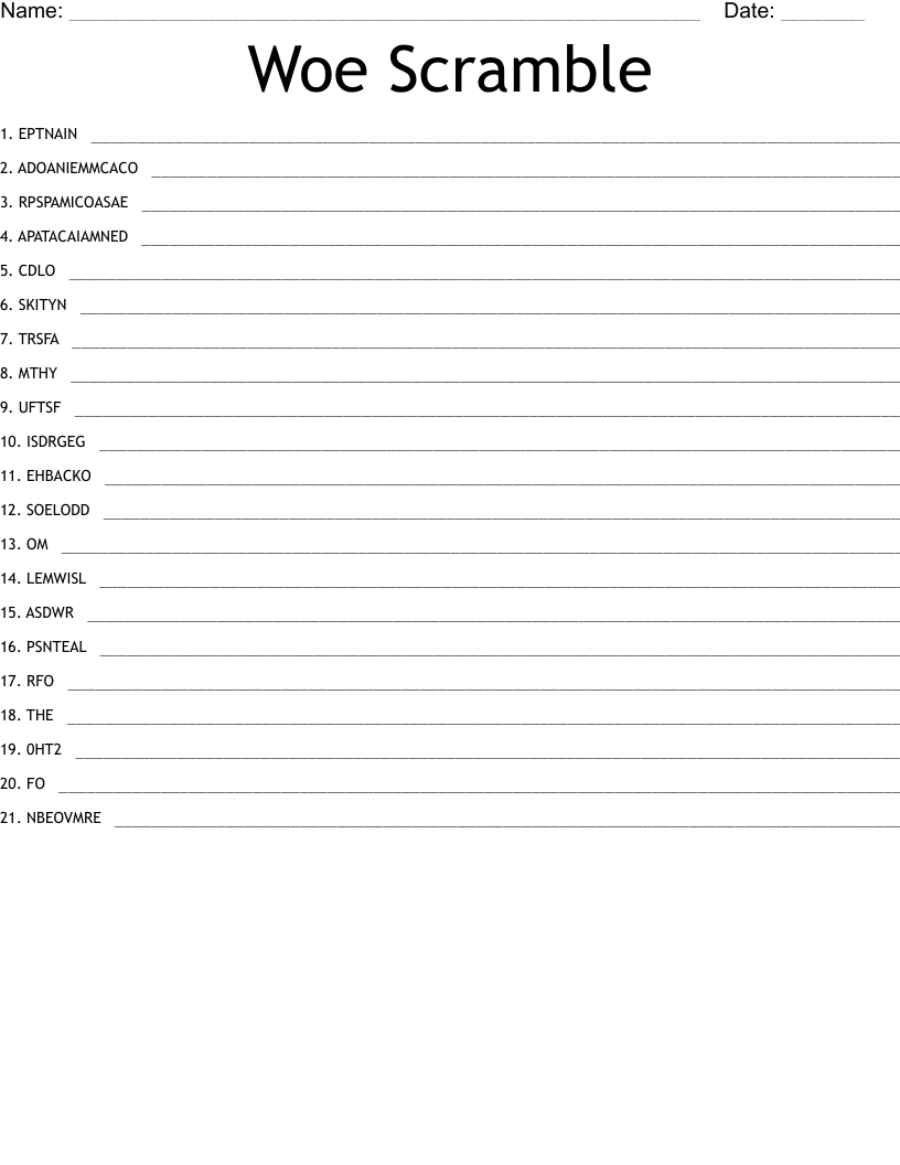 Woe Scramble - WordMint