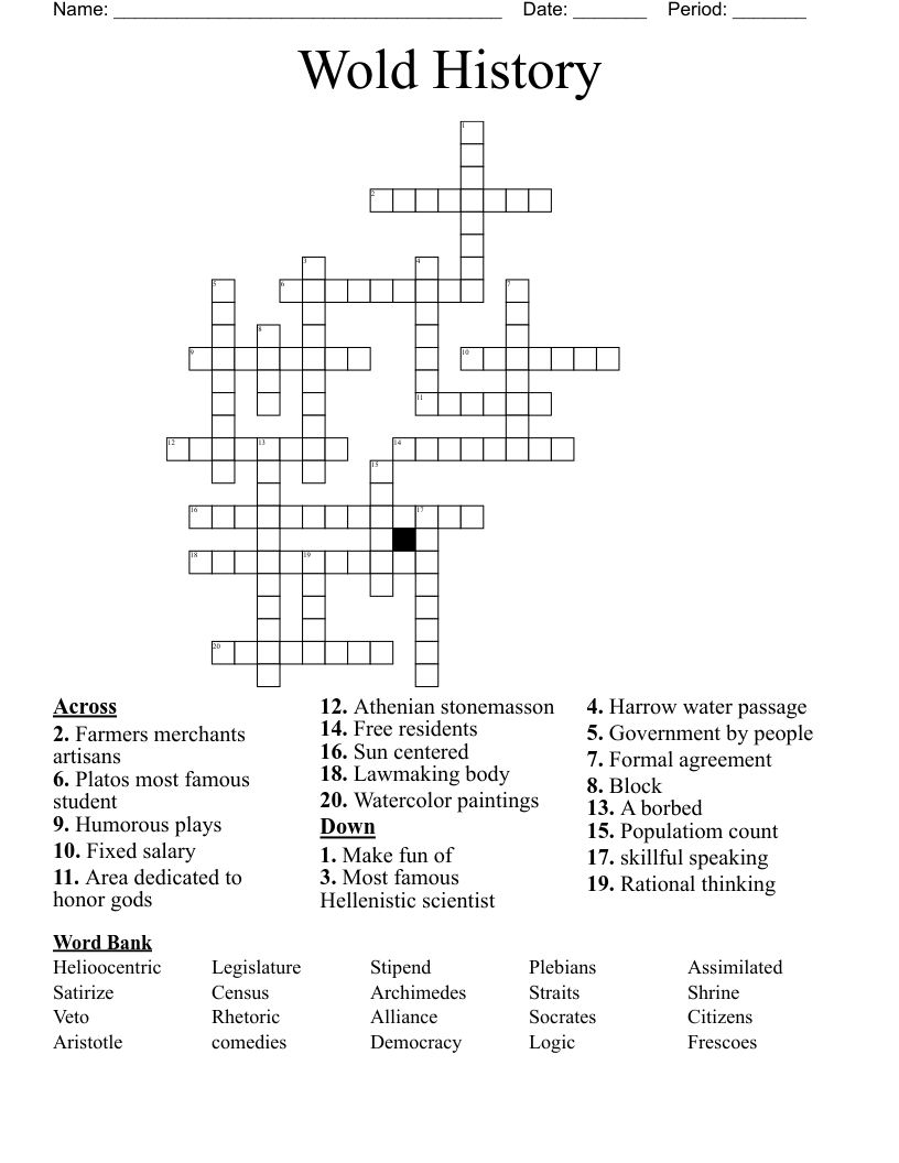 Wold History Crossword - WordMint