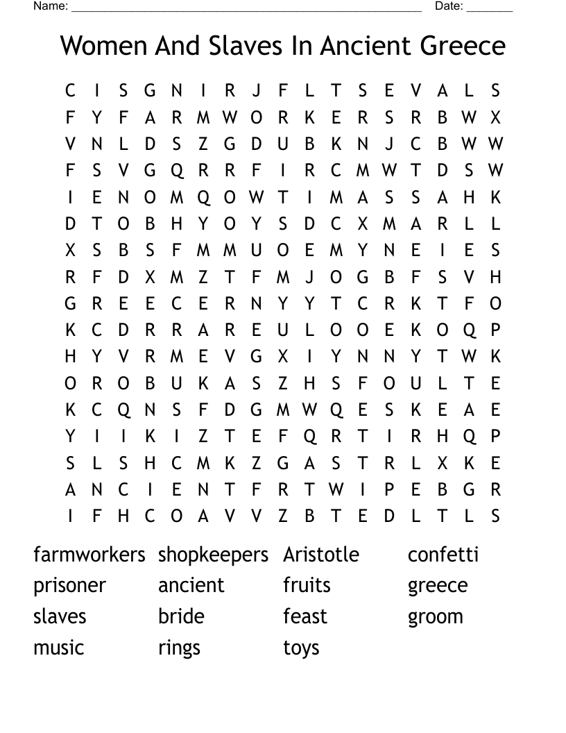 Women And Slaves In Ancient Greece Word Search - WordMint