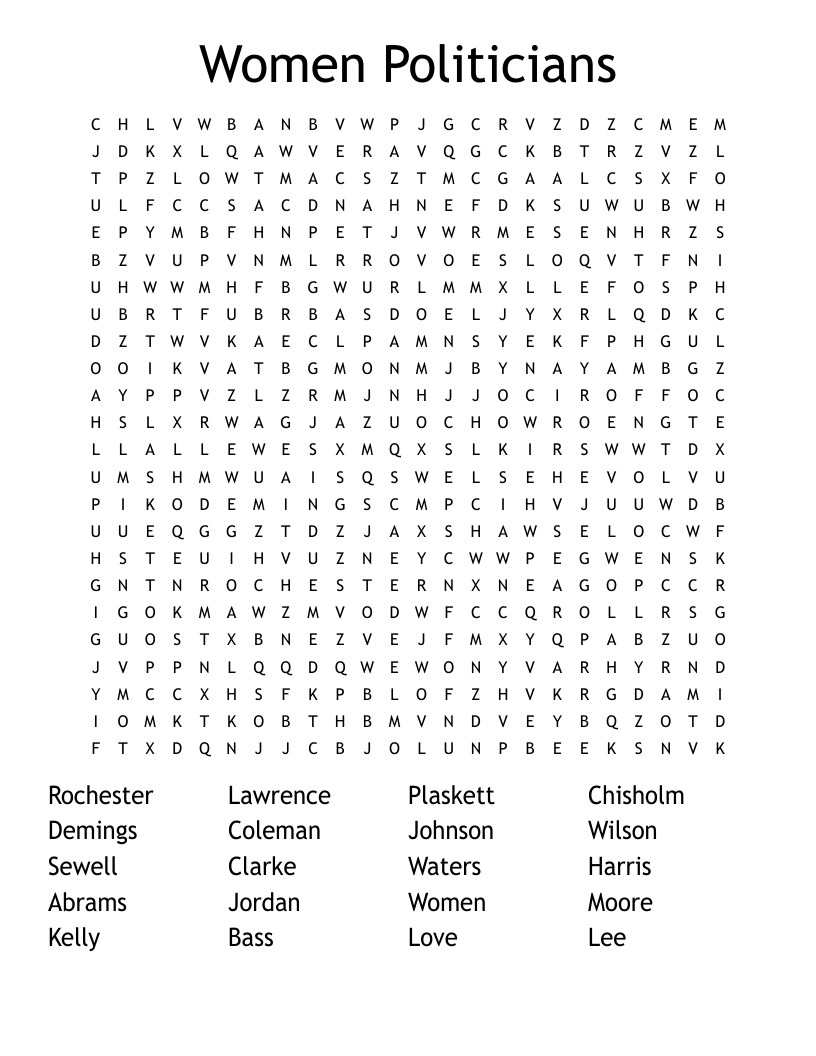 Women Politicians Word Search - WordMint