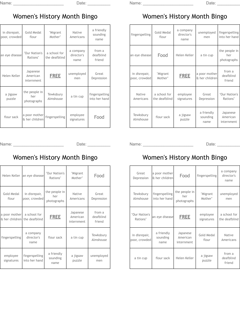 Women's History Month Bingo - WordMint