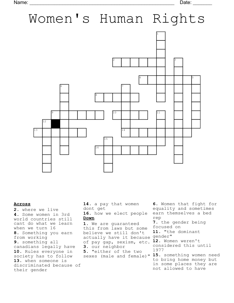 Women's Human Rights Crossword - WordMint