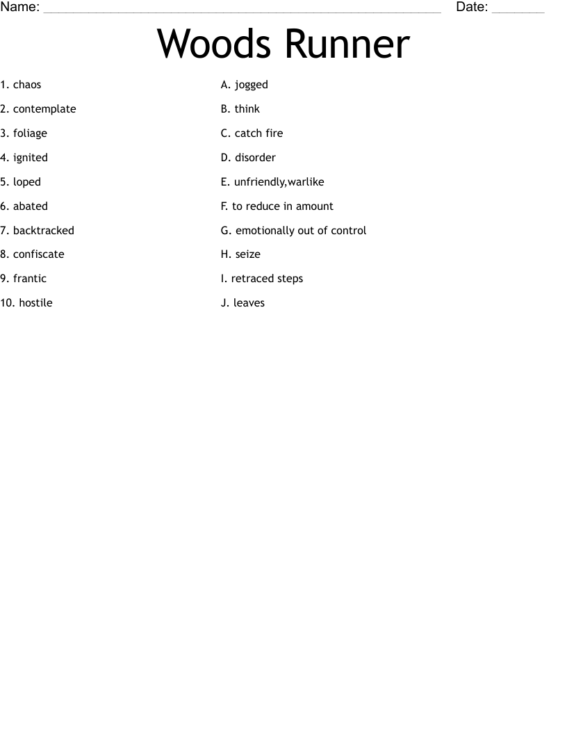 Woods Runner Worksheet - WordMint