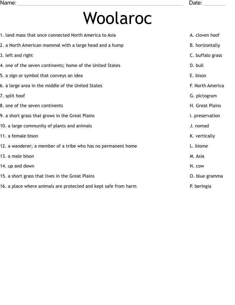Woolaroc Worksheet - WordMint