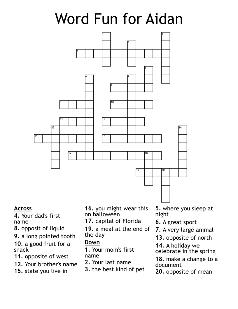 Word Fun for Aidan Crossword - WordMint