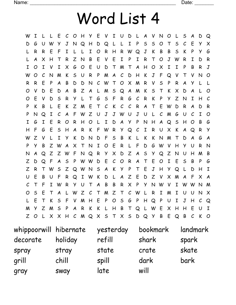 Word List 4 Word Search - WordMint