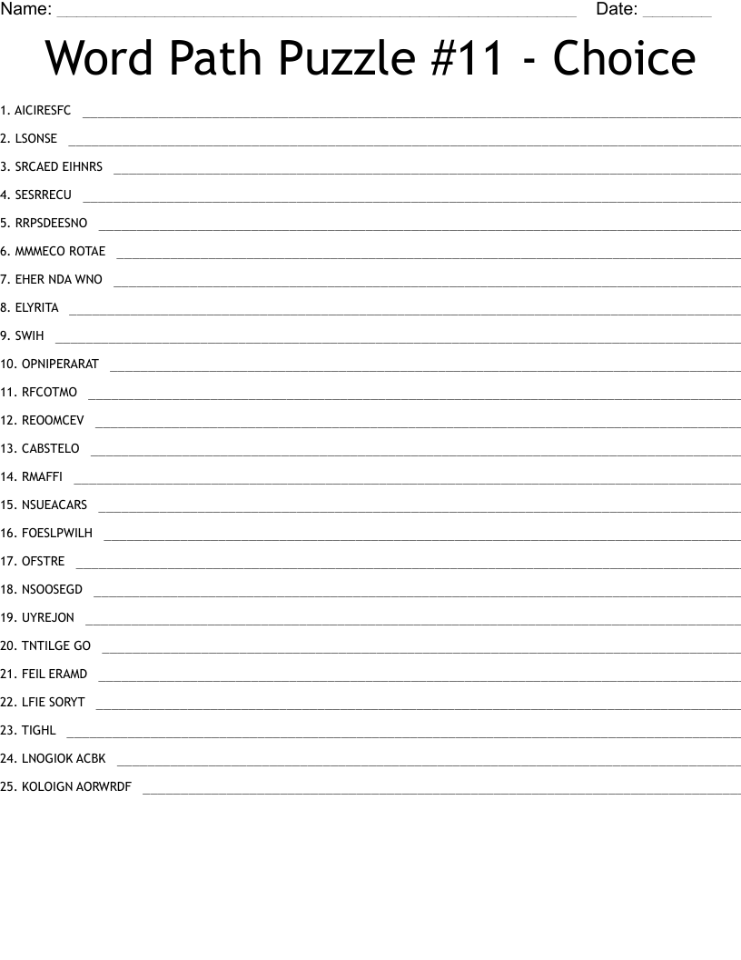 Word Path Puzzle #11 - Choice Word Scramble - WordMint