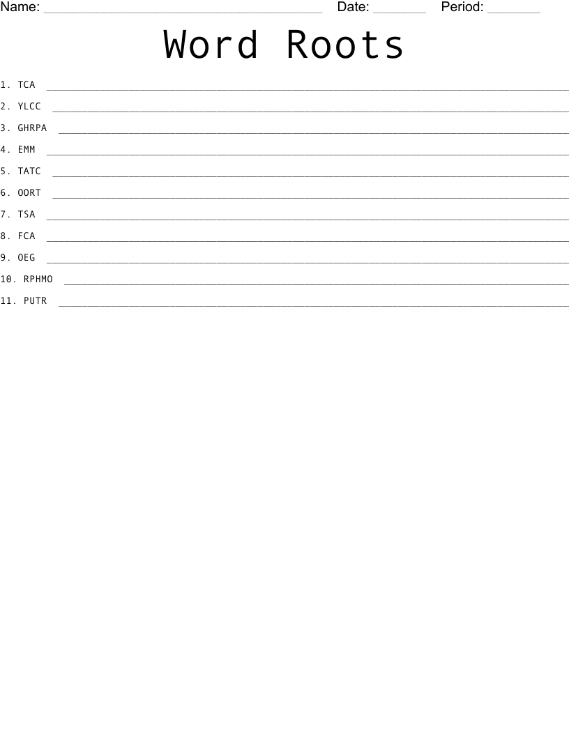 Word Roots Word Scramble - WordMint