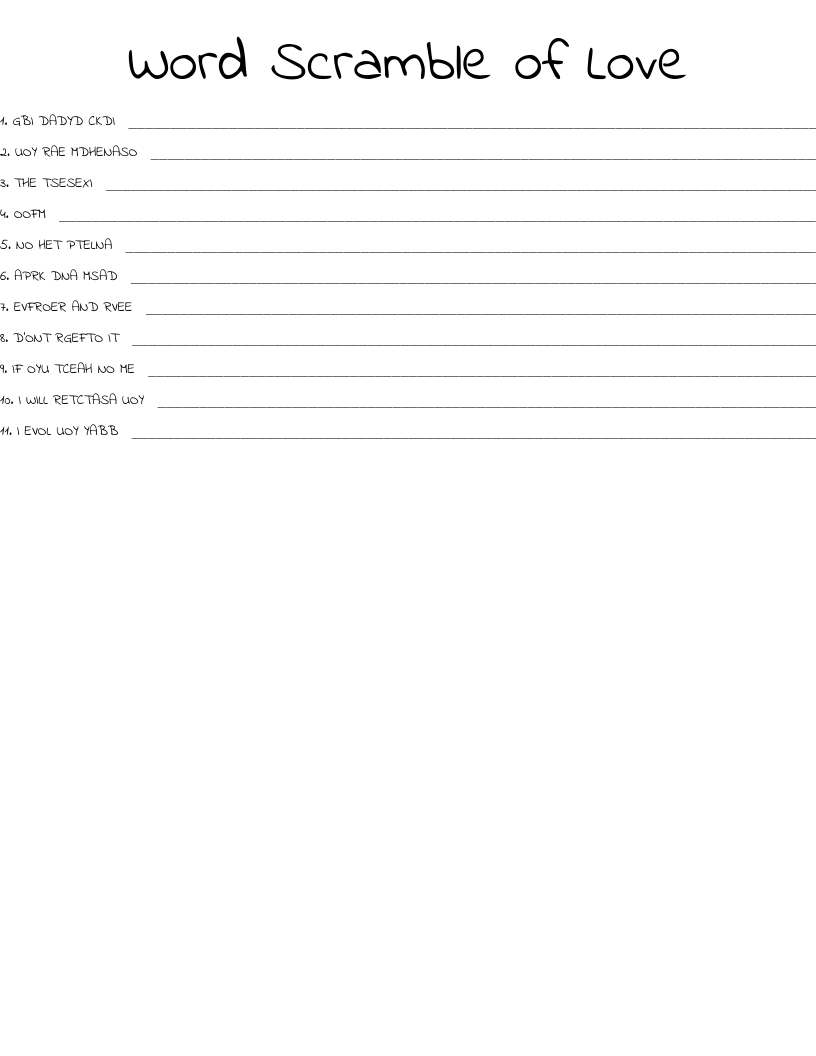 Word Scramble of Love - WordMint