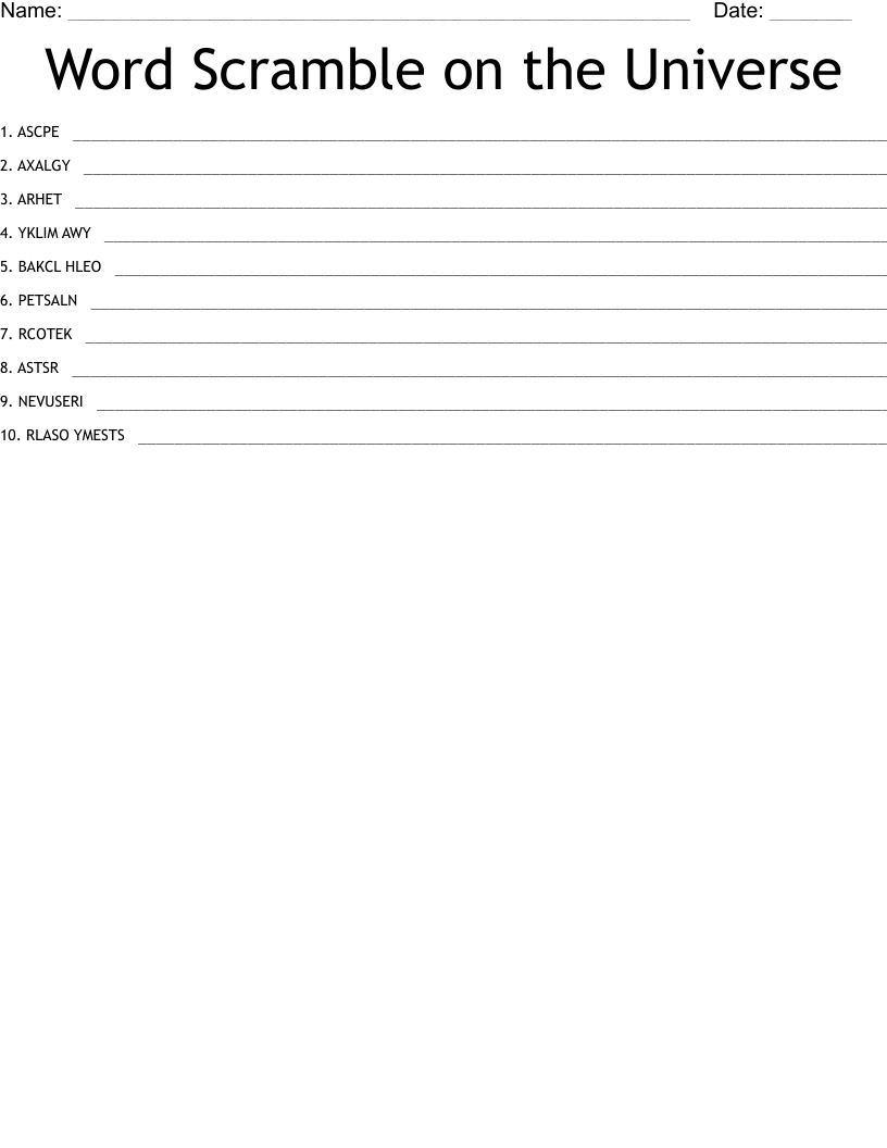 Word Scramble on the Universe - WordMint