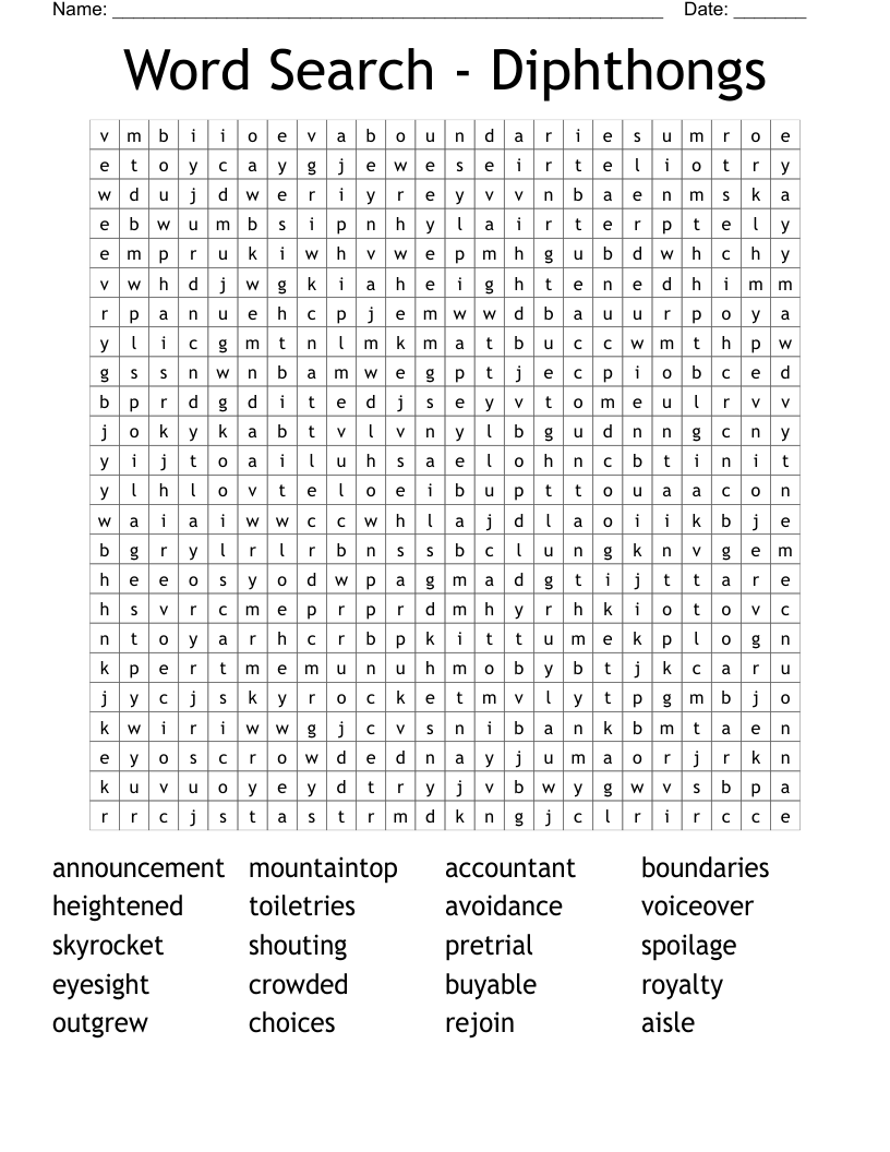 Word Search - Diphthongs - WordMint