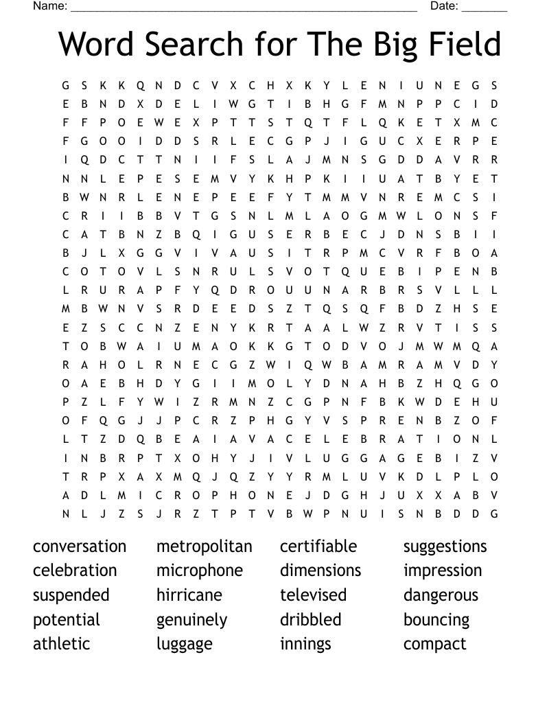 Word Search for The Big Field - WordMint