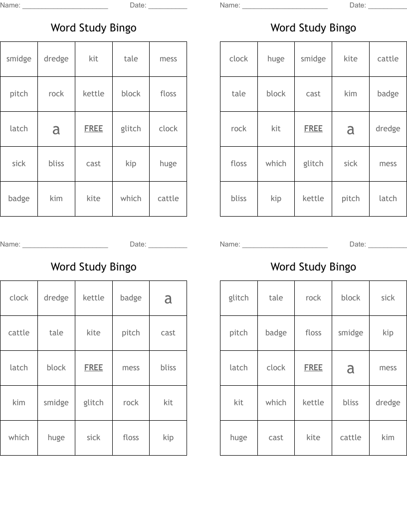 Word Study Bingo - WordMint