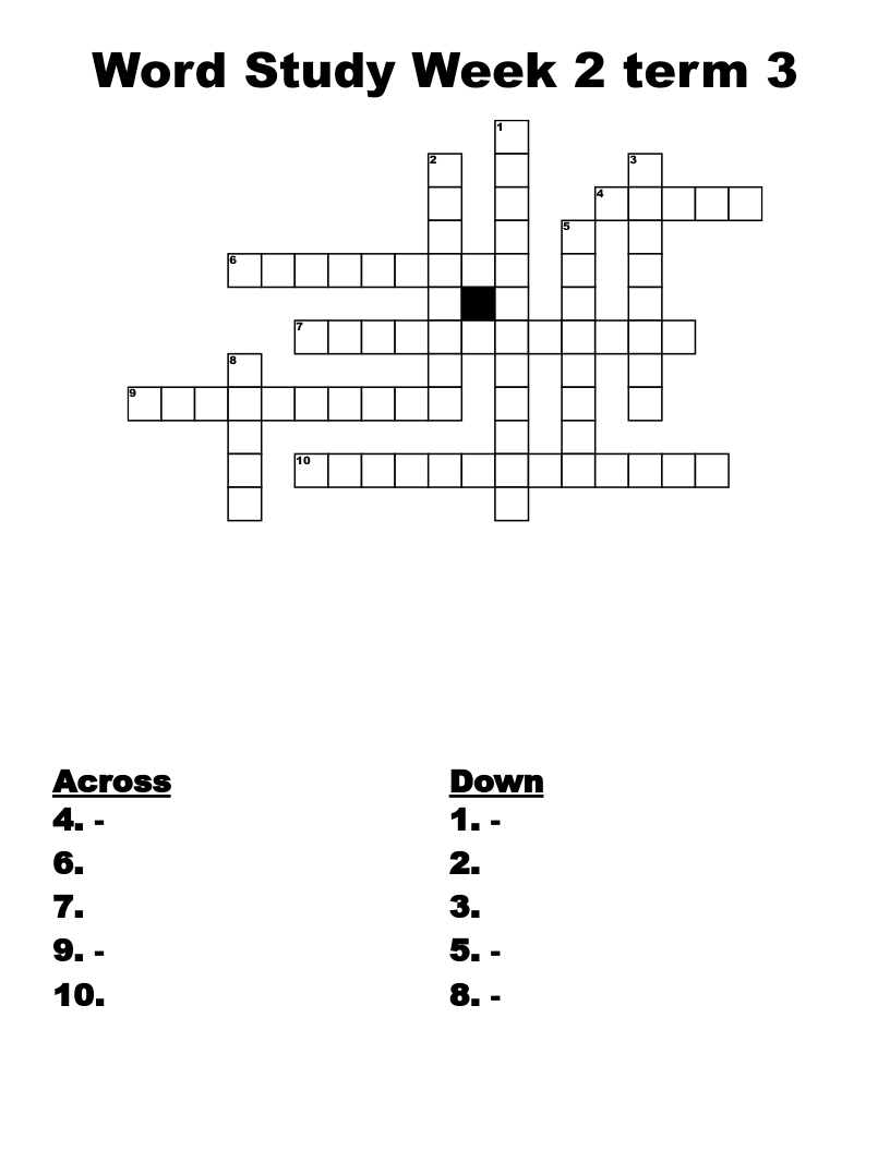 Word Study Week 2 term 3 Crossword - WordMint