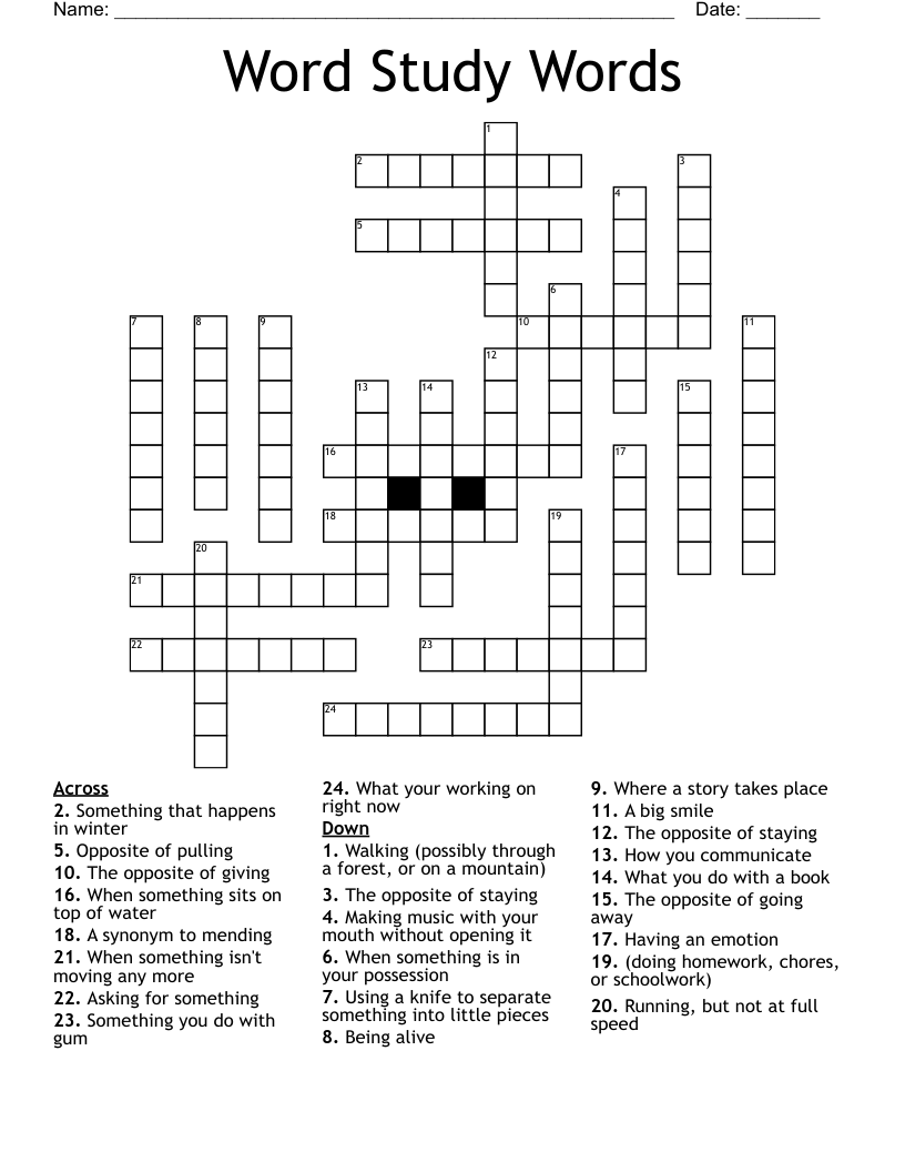 Word Study Words Crossword - WordMint