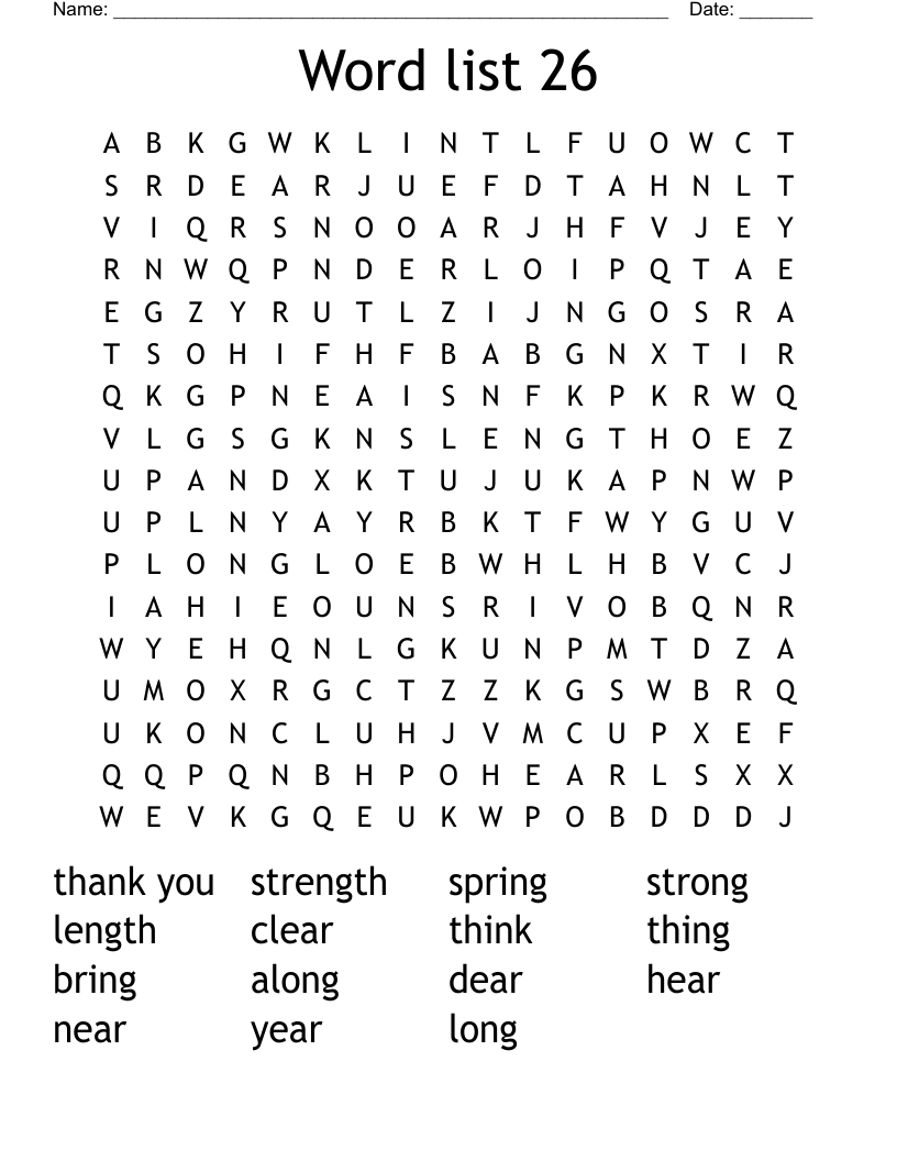 Word list 26 Word Search - WordMint