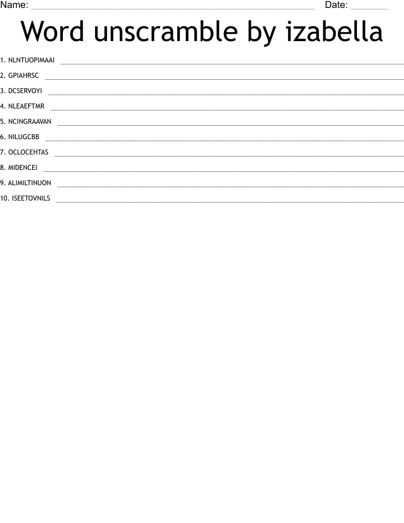 Word unscramble by izabella - WordMint