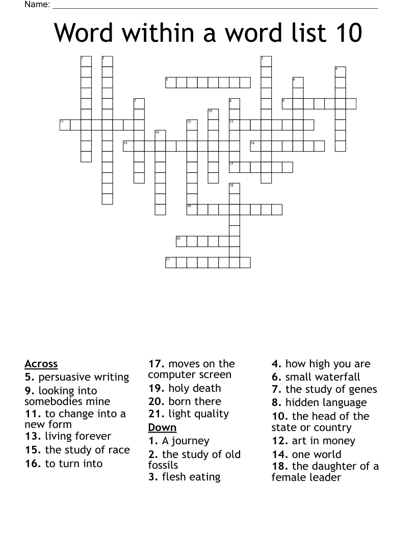 Word Within A Word List 10 Crossword WordMint