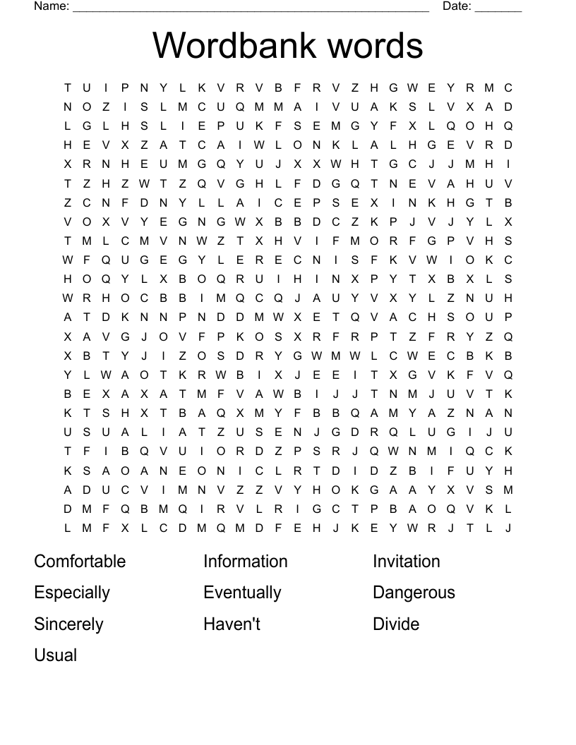 Wordbank words Word Search - WordMint