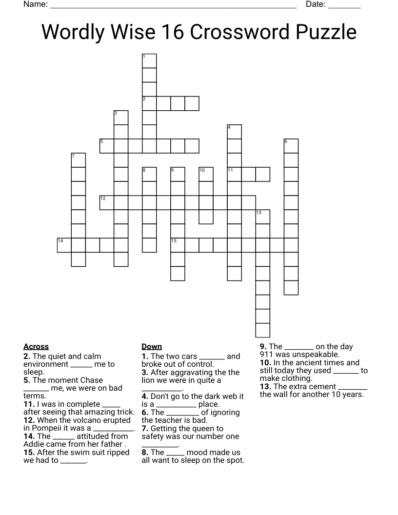 Wordly Wise 16 Crossword Puzzle - WordMint