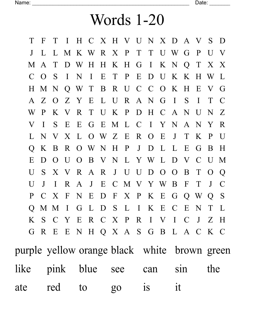 Words 1-20 Word Search - WordMint