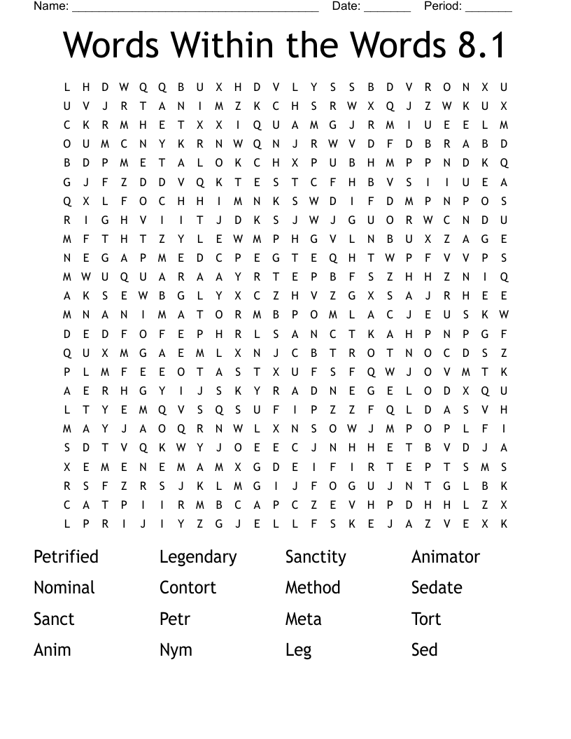 Word Within A Word Week 8 Review Crossword WordMint