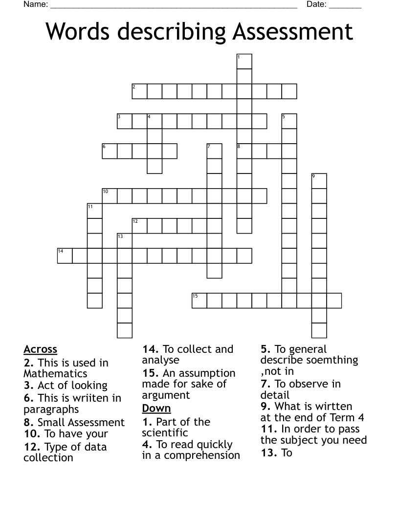 Words describing Assessment Crossword - WordMint