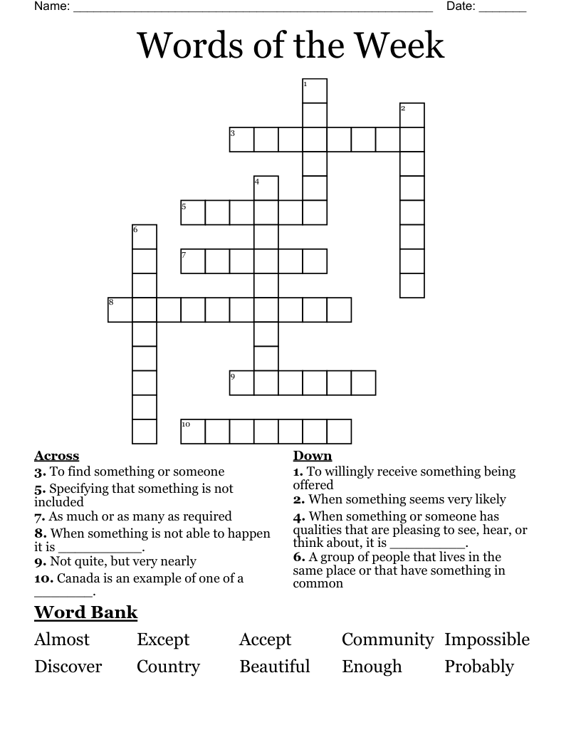 Words of the Week Crossword - WordMint
