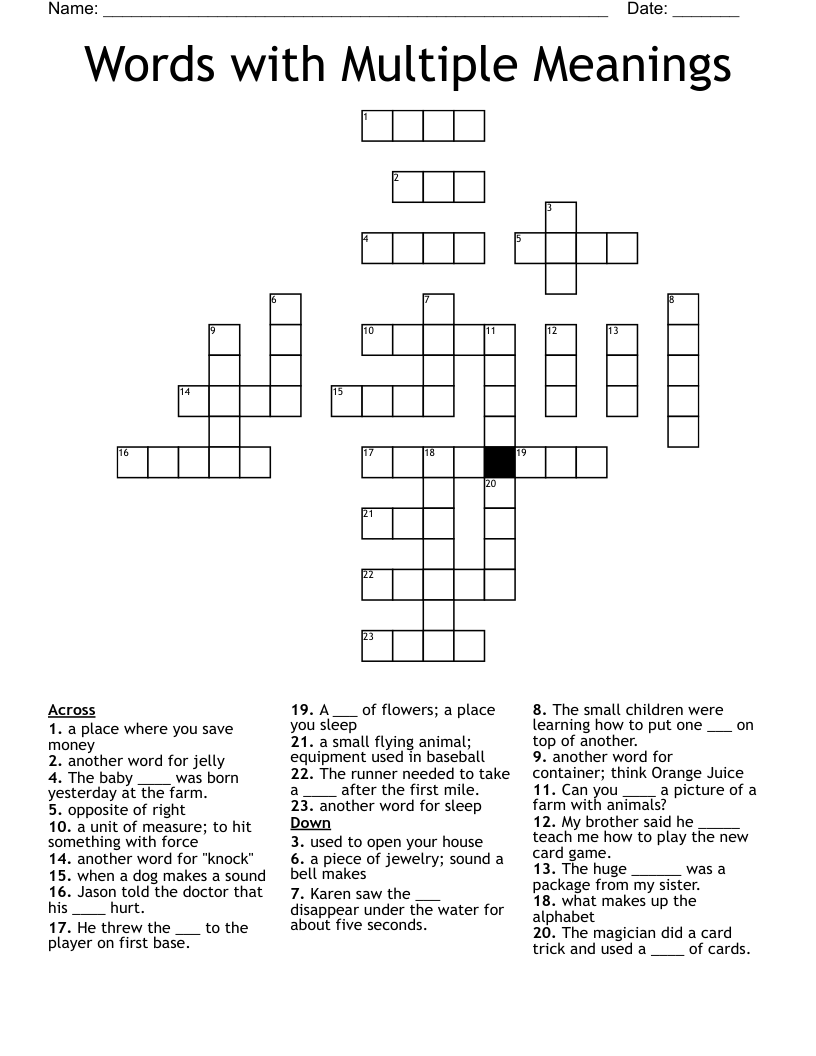 Words with Multiple Meanings Crossword - WordMint