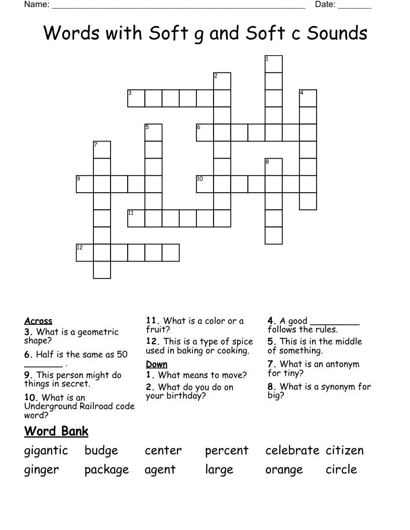 Words With Soft G And Soft C Sounds Crossword WordMint