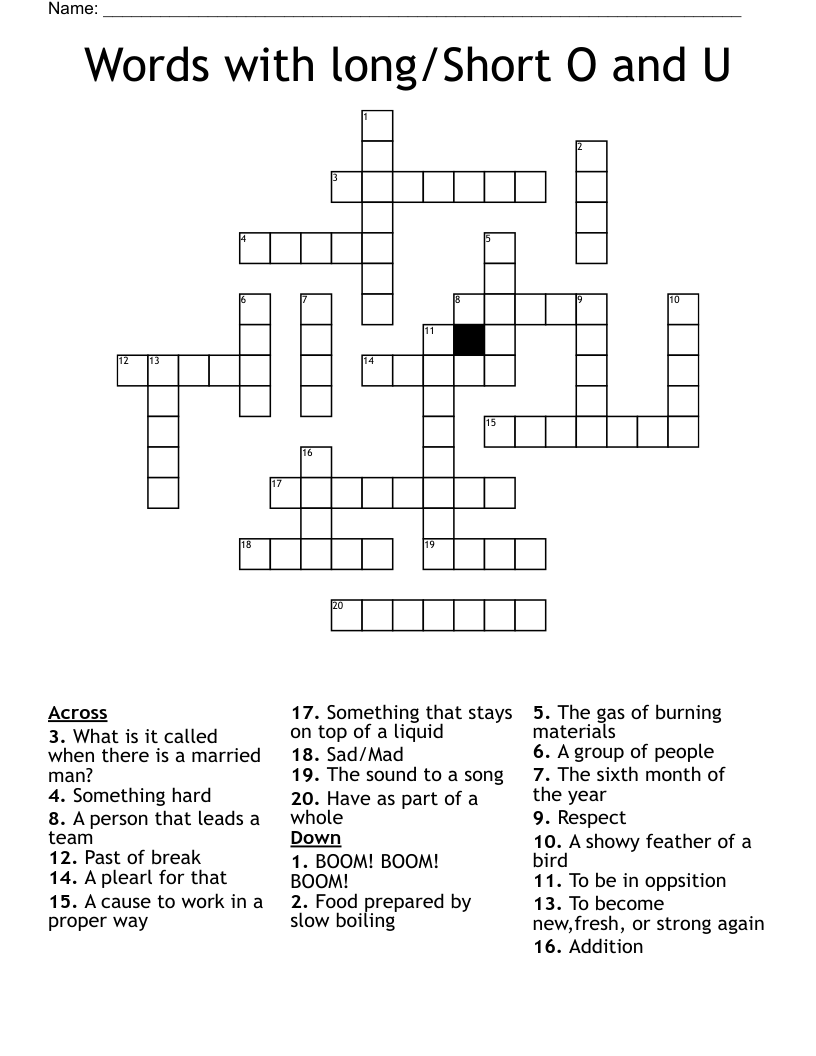 Words With Long Short O And U Crossword WordMint