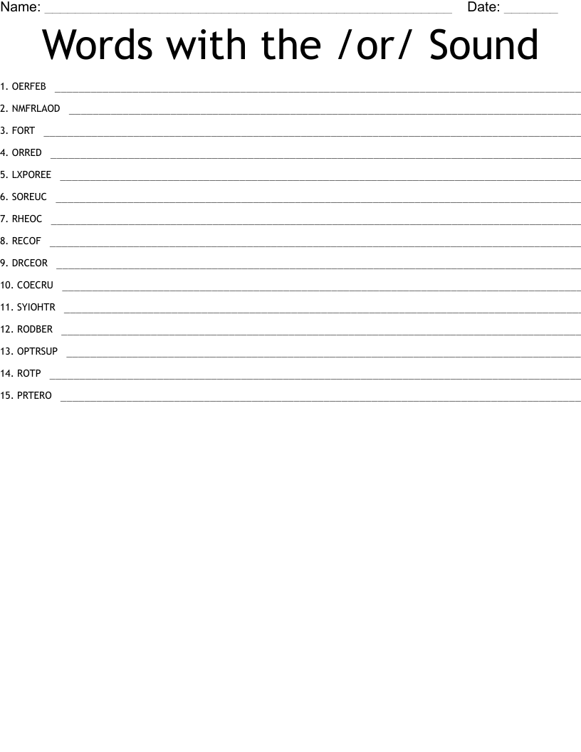 Words with the /or/ Sound Word Scramble - WordMint