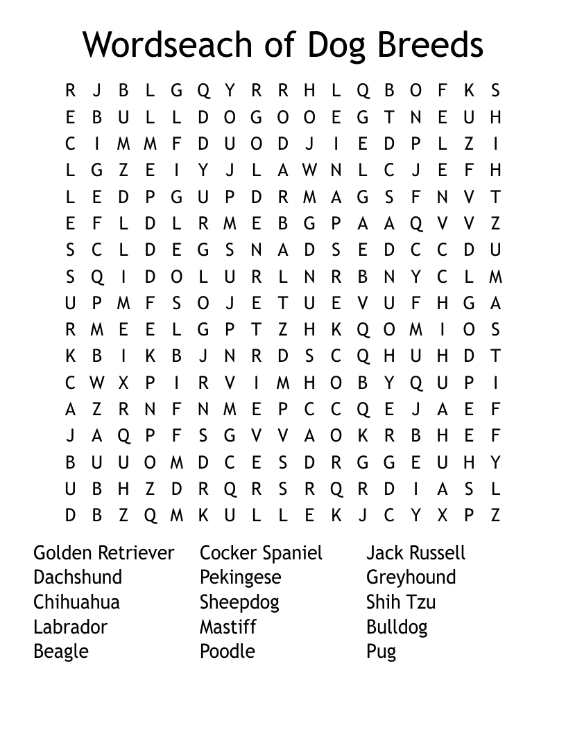 Wordseach Of Dog Breeds Word Search WordMint