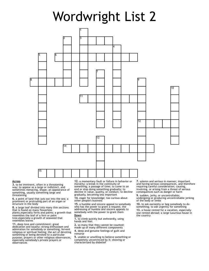 Wordwright List 2 Crossword - WordMint