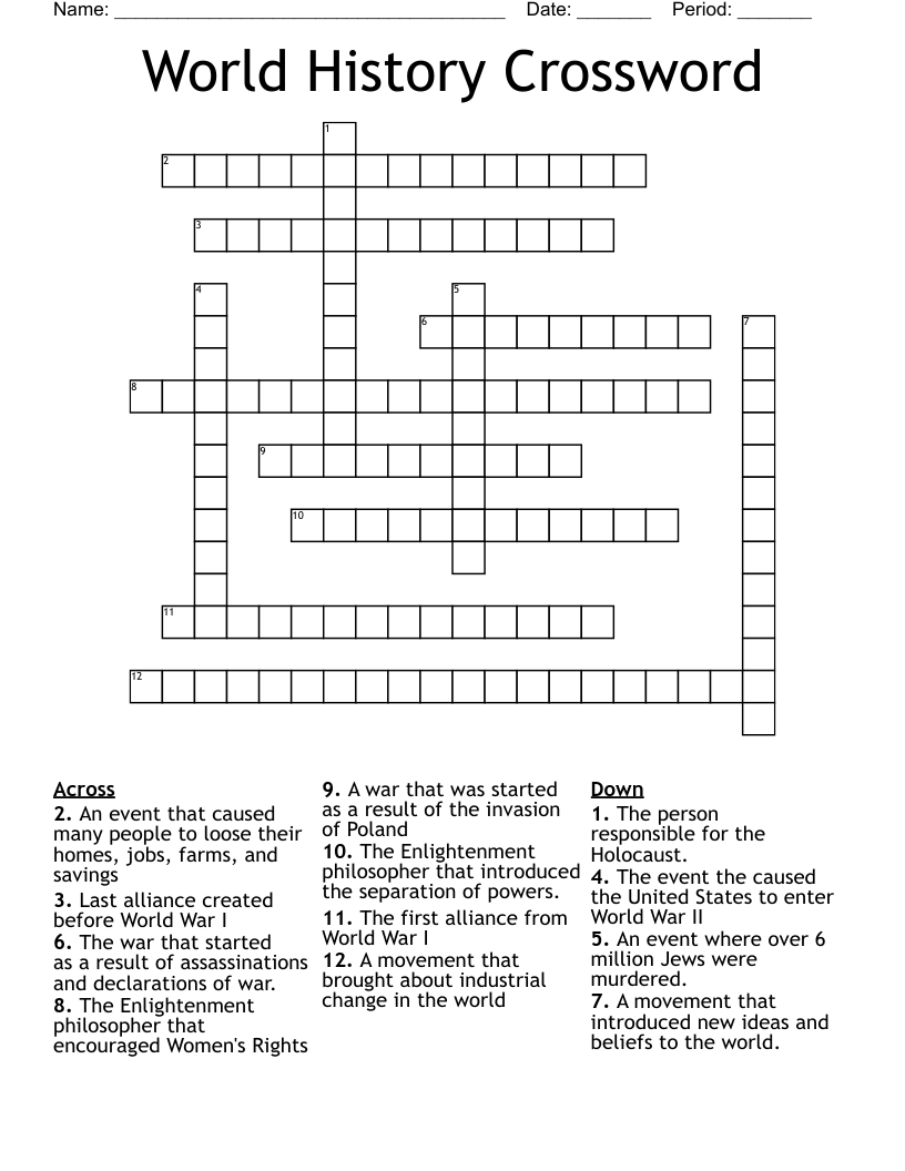 World History Crossword - WordMint