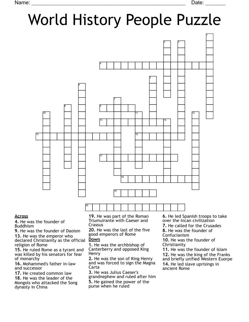 World History People Puzzle Crossword - WordMint