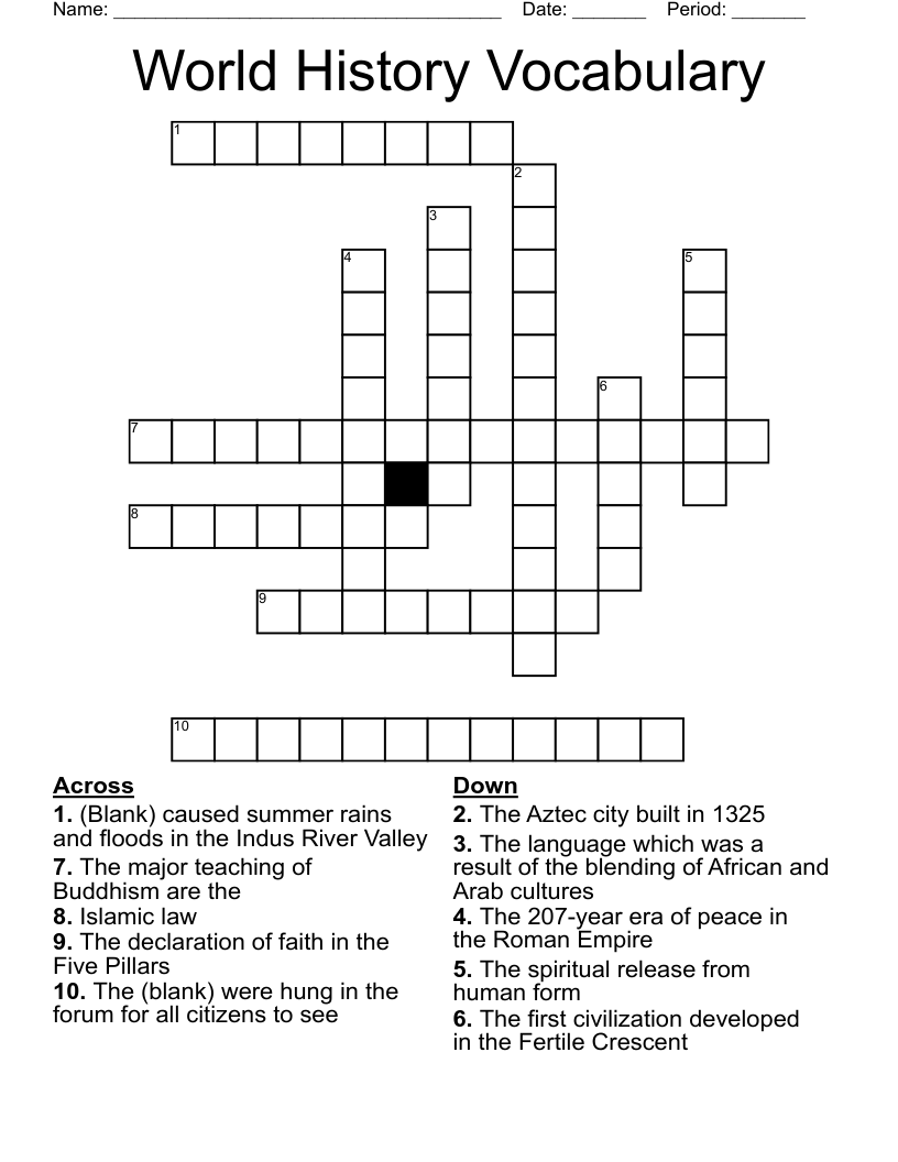 World History Vocabulary Crossword - WordMint