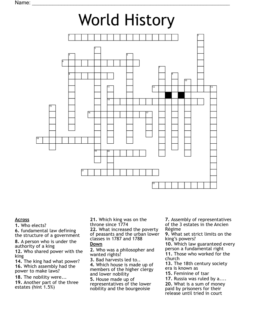 World History Crossword - WordMint