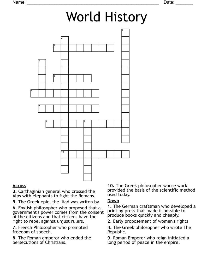 World History Crossword - WordMint