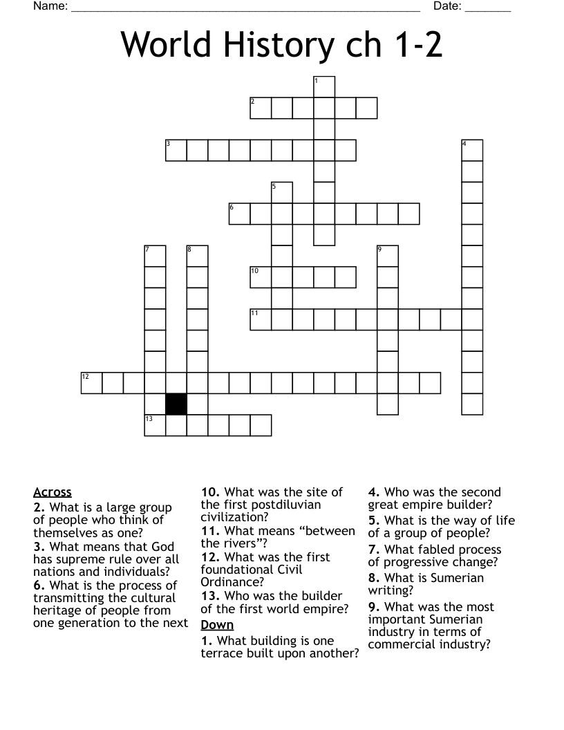 World History ch 1-2 Crossword - WordMint
